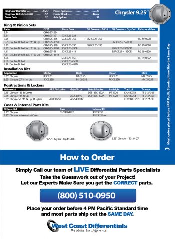 Chrysler 9.25" Differential Parts | West Coast Differentials