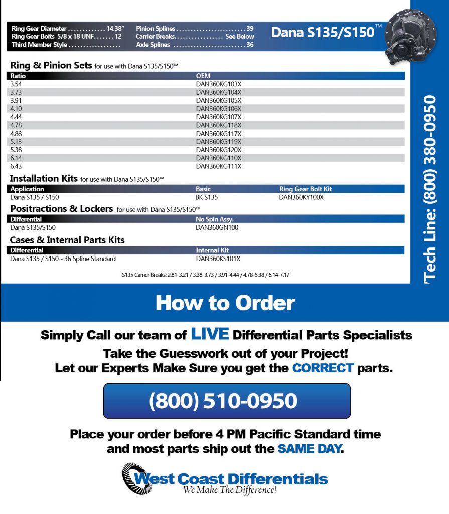 Dana S135 & S150™ - Differential Parts Catalog - West Coast Differentials