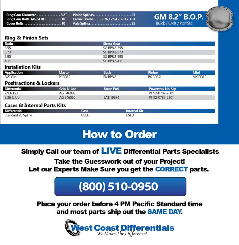 GM 8.2 B.O.P. - Buick Olds Pontiac | West Coast Differentials