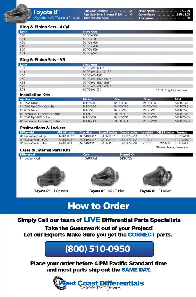 Toyota 8" Differential Parts - West Coast Differentials